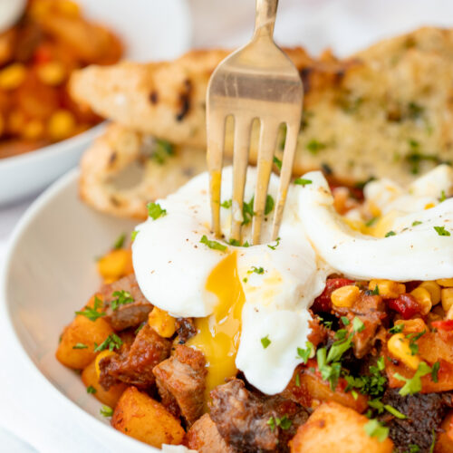 Leftover Roast Beef Hash {With Herbed Crostini} - The Gay Globetrotter